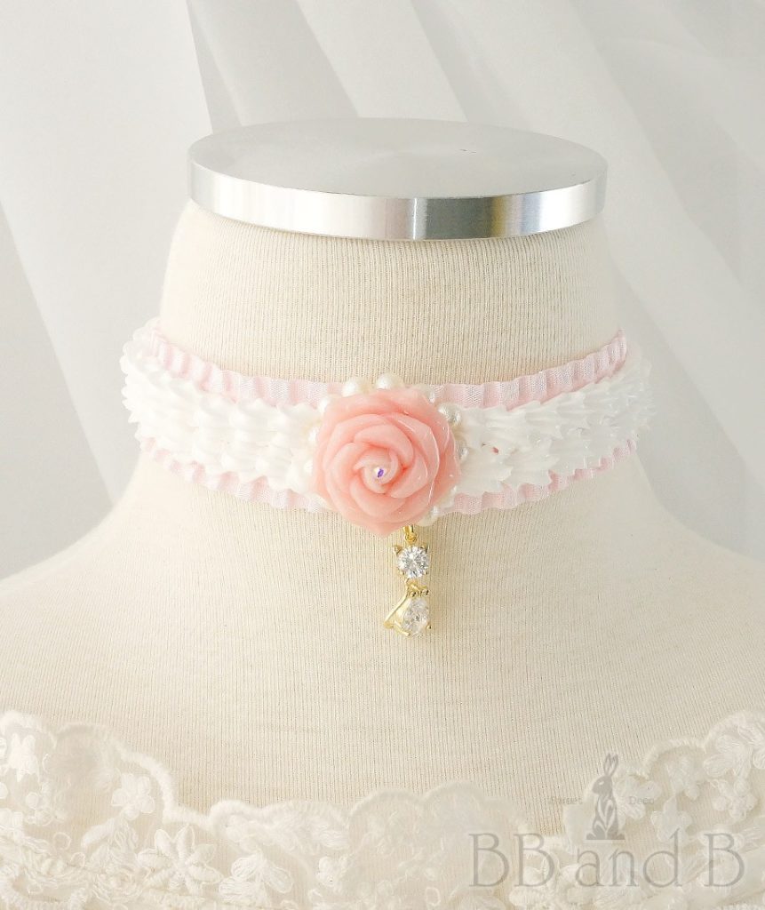 Ruffled Ribbon Chokers with Large Roses and Cat Charm | BB and B